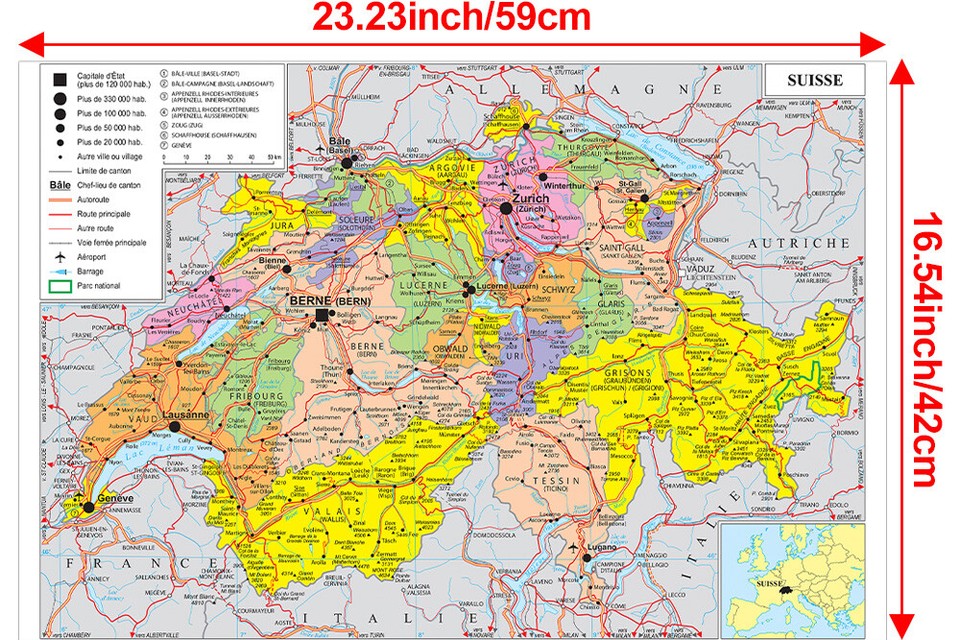 A1 A2 Switzerland Administrative Map Poster Detail Map Eudcation Travel ...