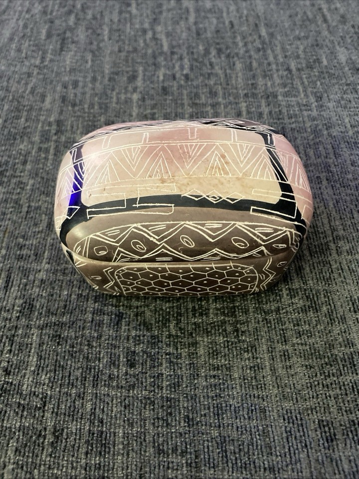 Hand Carved Stone Box Kenya Africa Black White Geometric Zig Zag Tribal ...