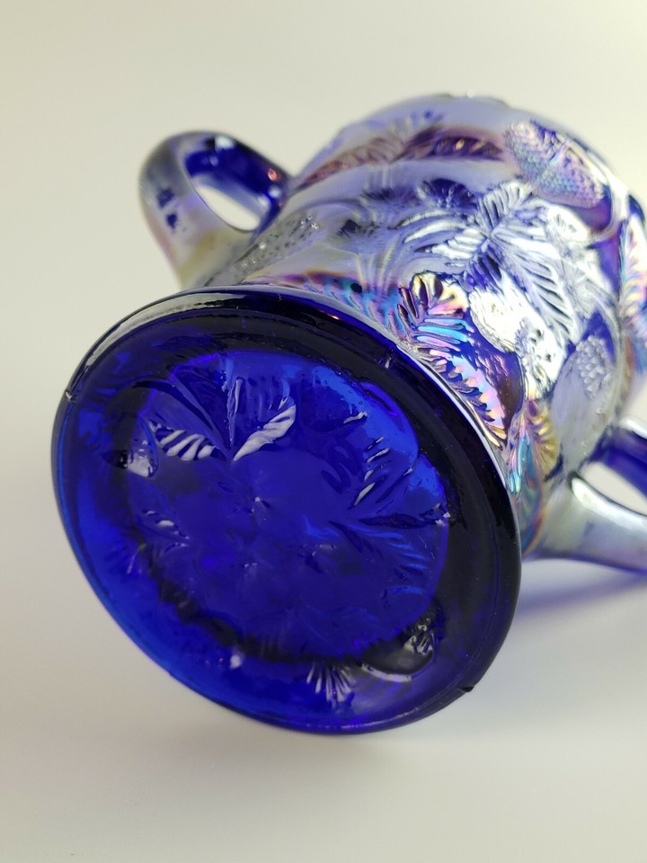 Vintage Carnival Glass Iridized Blue Inverted Strawberry Candy dish Two ...