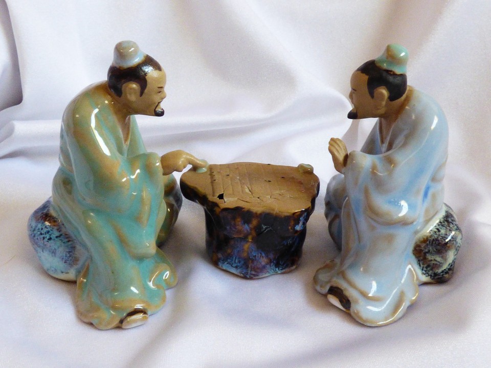 VTG SHIWAN ARTISTIC CERAMIC CHINA MUDMEN LOT OF 3 PLAYING BOARD GAME ...