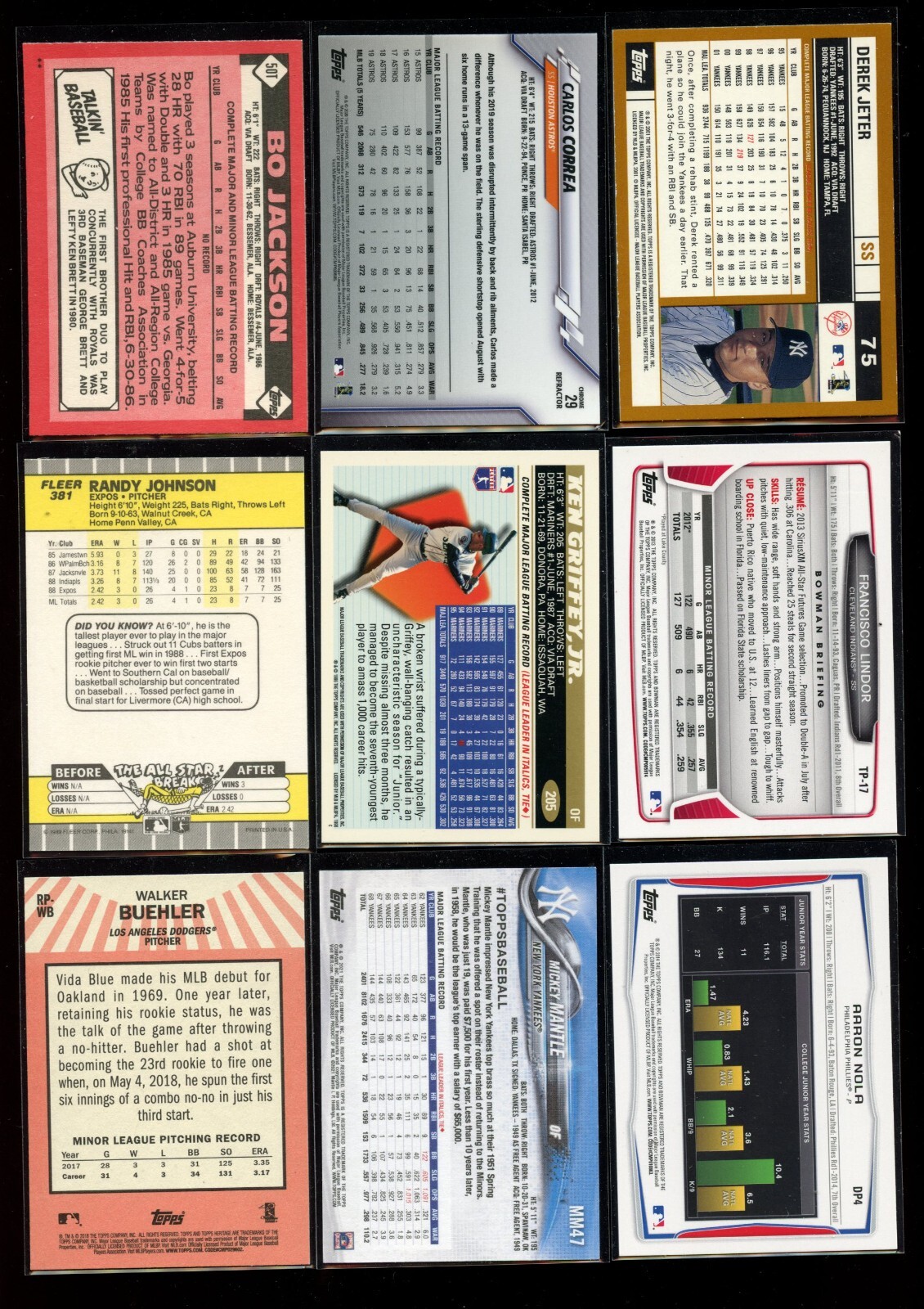 50 Lot Walker Buehler Rookie Bo Jackson 1986 Aaron Nola Derek Jeter 2002 Topps | eBay