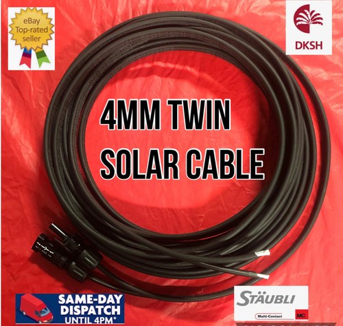 20M Twin Core 4mm2 30A PV Solar Cable With Genuine MC4 Plugs Solar To ...