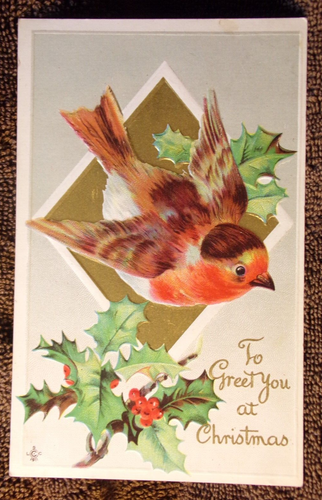 Vintage Postcard GREETINGS To Greet You at Christmas - Red-breasted ...