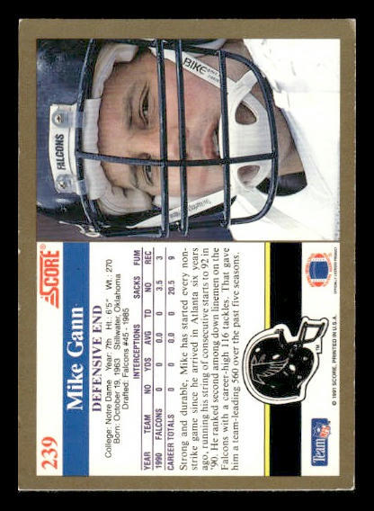 1991 Score #239 Mike Gann Atlanta Falcons | eBay