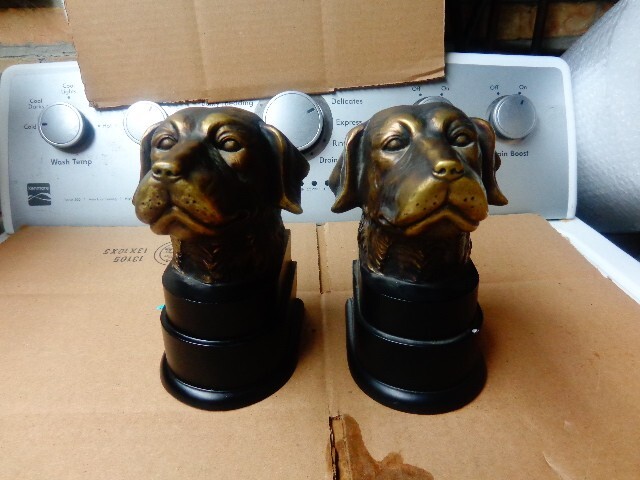 BRONZE FINISH VINTAGE LABRADOR DOG HEAD BUST BOOKENDS USED LIGHTLY 8 ...
