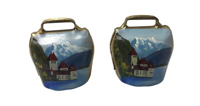 Two Vintage Hand Painted Montreux Miniature Gold Tone Cow Bells | eBay