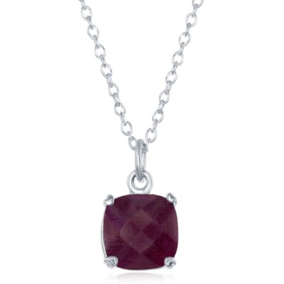 Sterling Silver 'July Birthstone' Square Ruby Necklace | eBay
