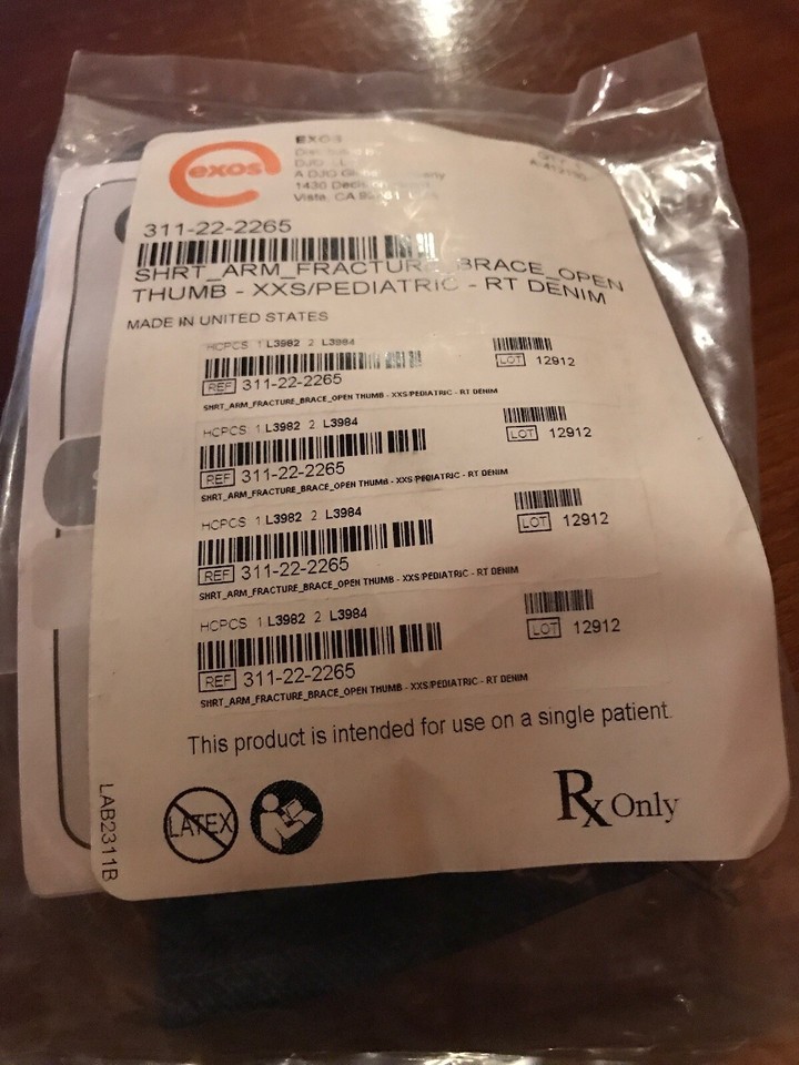 DJO EXOS PED XXS SHORT ARM FRACTURE BRACE - OPEN THUMB 311-22-2265 ...