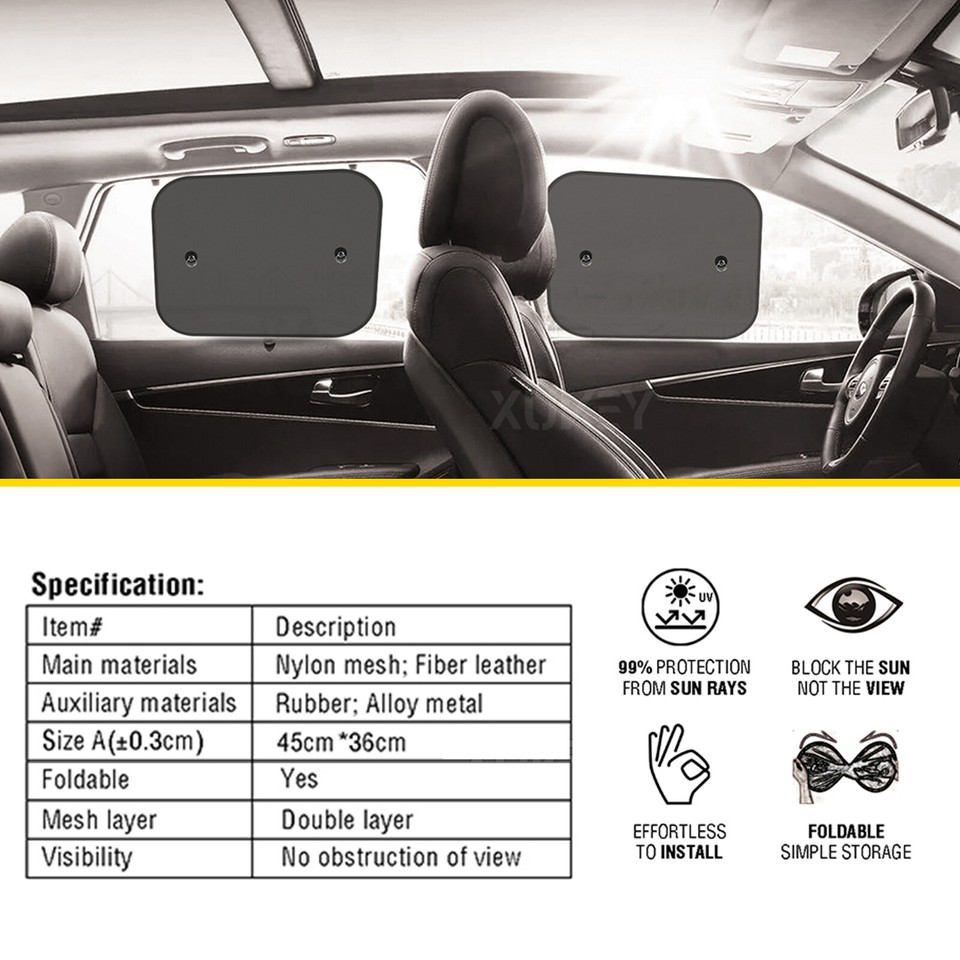 4 Pack Car Truck Sun Shade Side Rear Window Screen Mesh Cover Sunshade ...