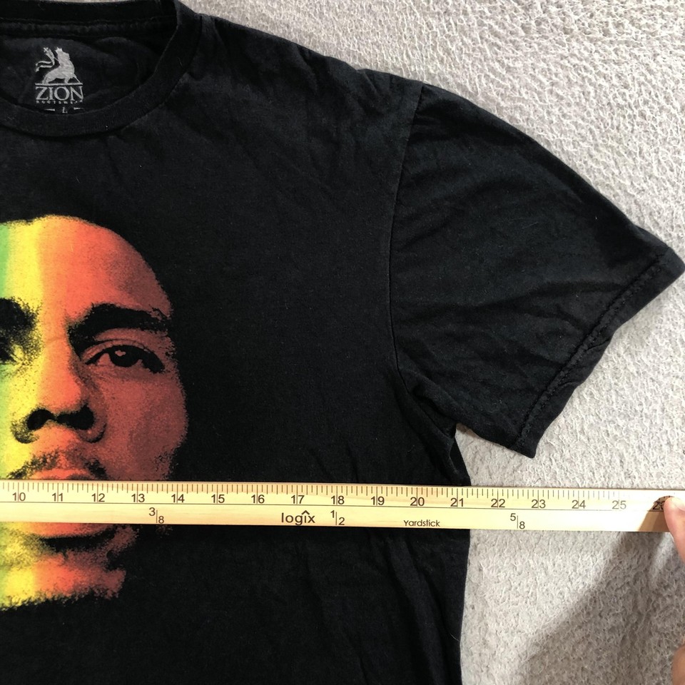 Bob Marley Shirt Mens Large Black Rasta Face Graphic Zion Rootswear Tee ...