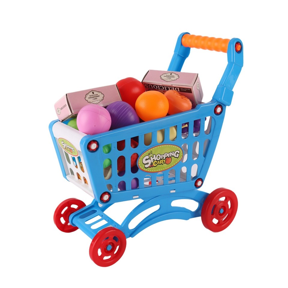Kids Pretend Play Supermarket Toy Set Counter Shopping Cart Food ...