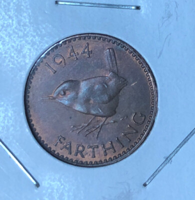 1944 Great Britain 1 Farthing HIGH GRADE Bronze Coin-20MM-George VI-KM ...