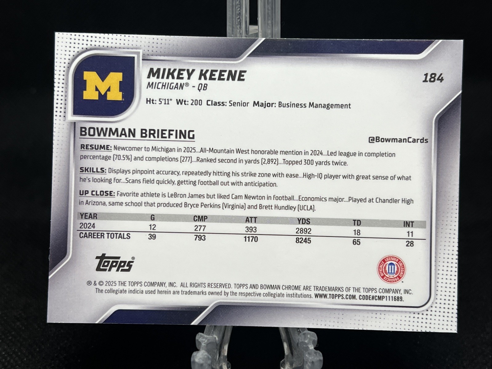 2025 Bowman University Chrome Sapphire Edition - Mikey Keene #184 (RC ...