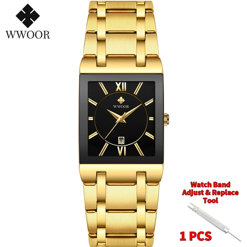 Relogio Masculino Gold Square Watch: Luxury Quartz, Stainless Steel ...