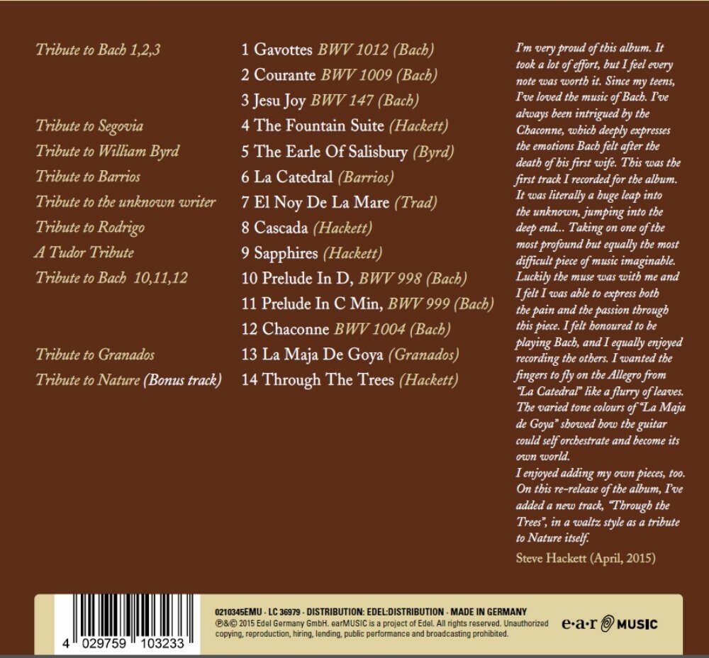 STEVE HACKETT - TRIBUTE (2015 EDITION) CD NEW+ BACH,JOHANN SEBASTIAN ...