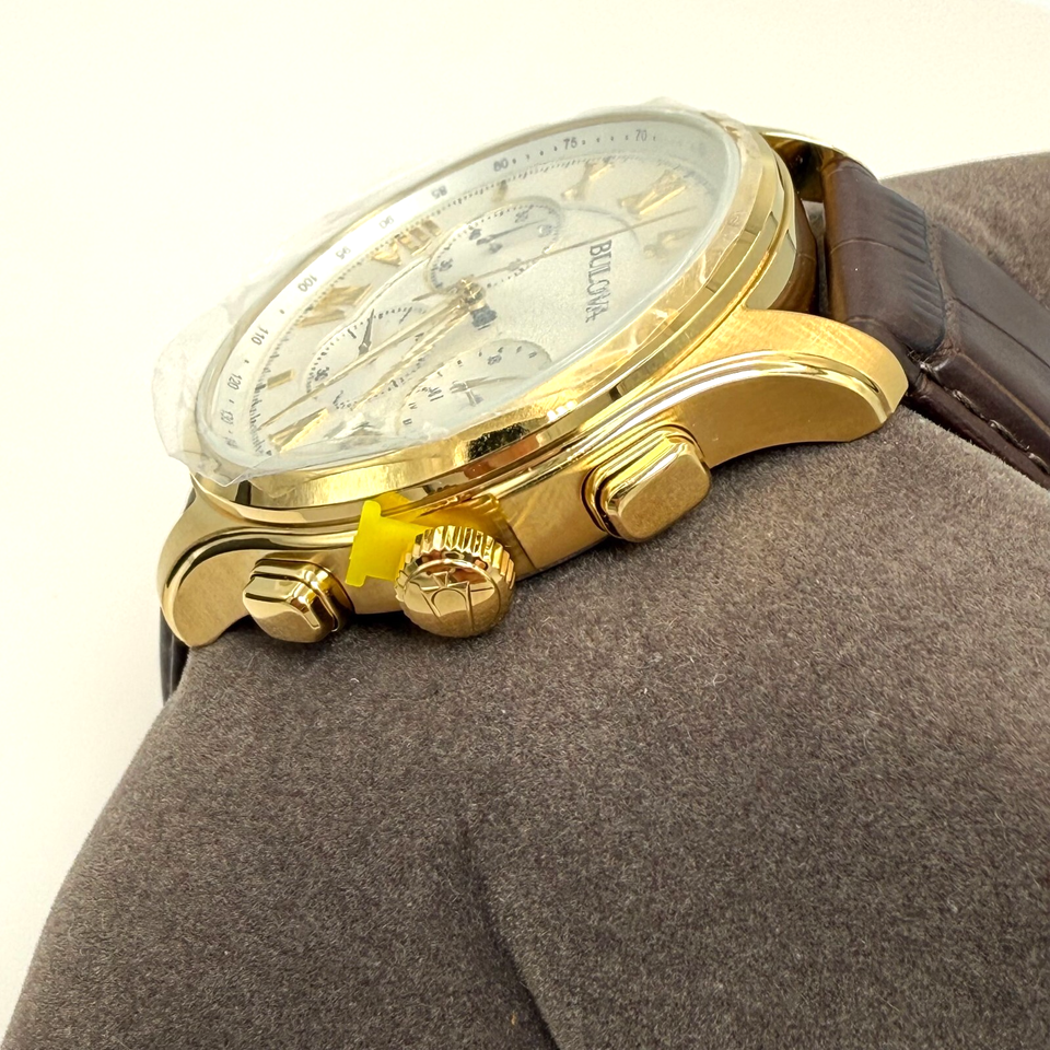 Bulova Wilton Classic 46mm White Dial Brown Leather Quartz Men's Watch ...