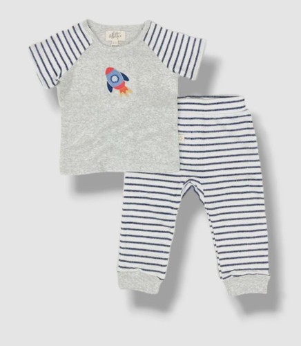 $70 Albetta Baby Gray White Rocket Embroidered Cotton 2 Piece Set Size ...
