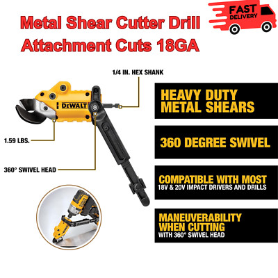 Metal Shear/Cutter Drill Attachment,360 Degree Pivoting Head, Cuts 18GA ...