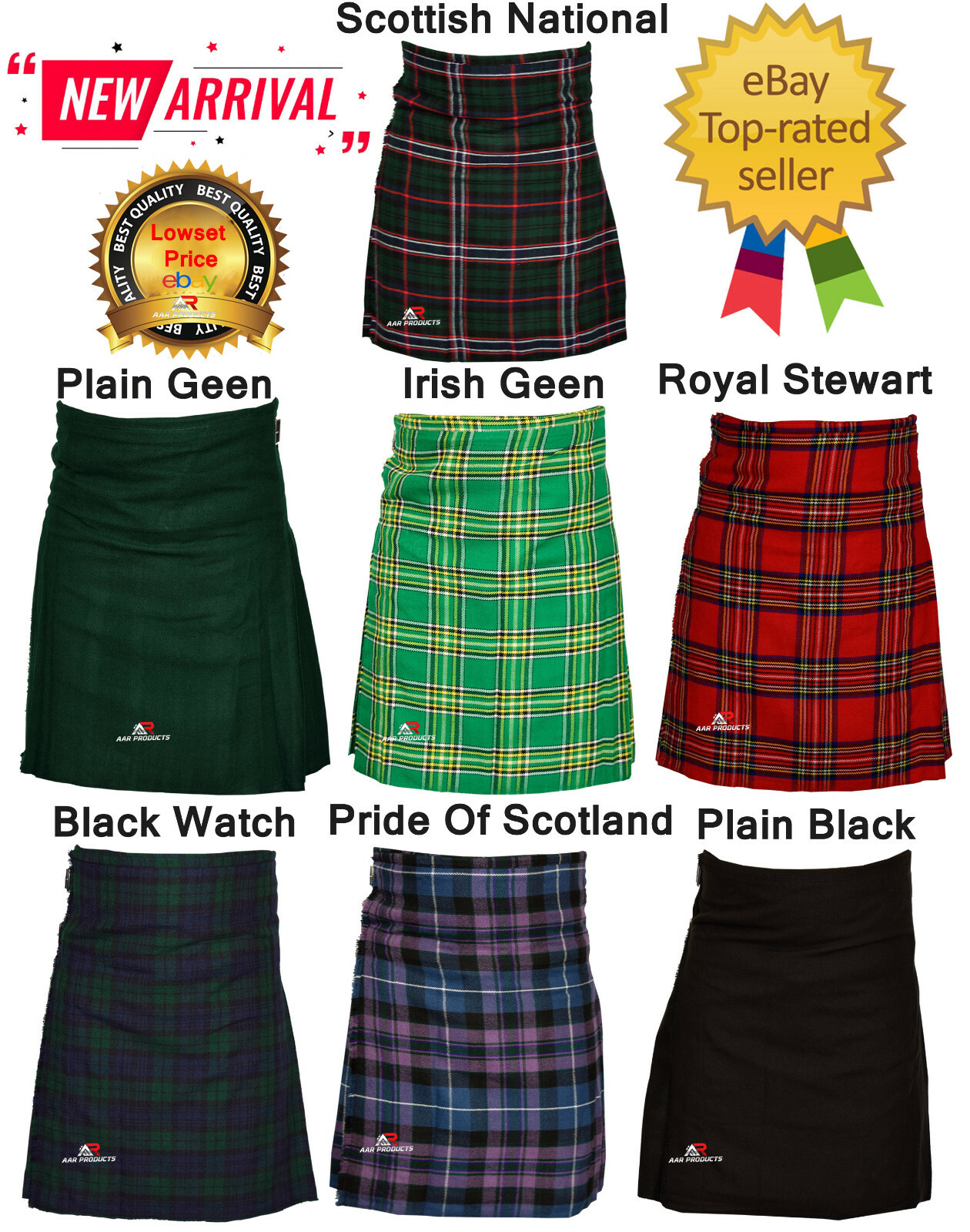 Mens Scottish Kilt Kilts Top Quality Highland Multi Color Skirt 32 To ...