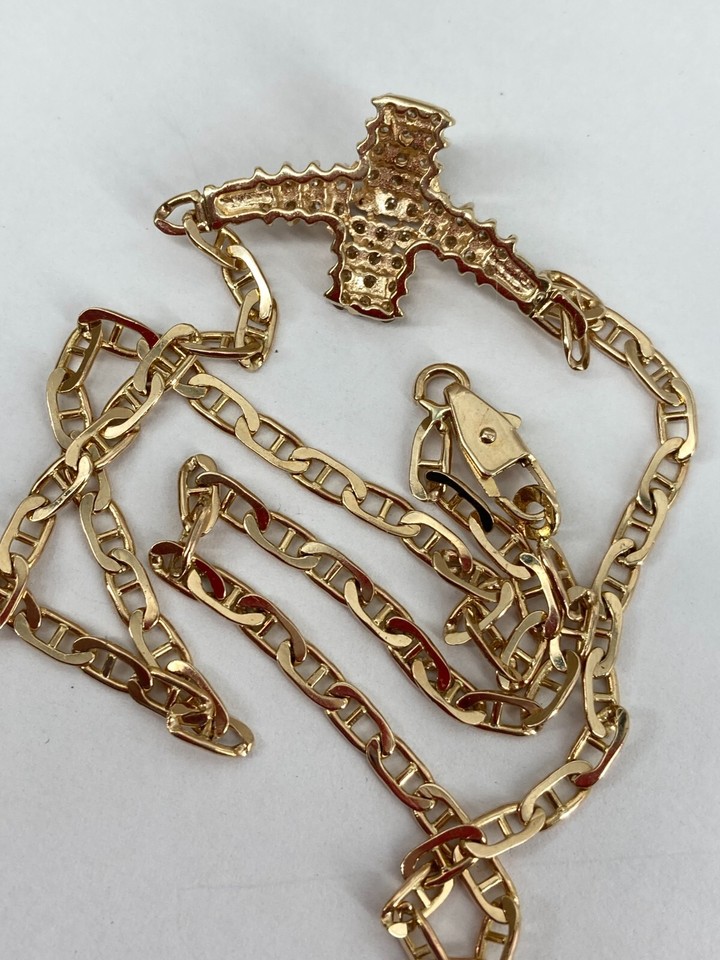 14KT Yellow Gold Gucci Link Necklace with Diamond Pendant 16in 10.5g | eBay