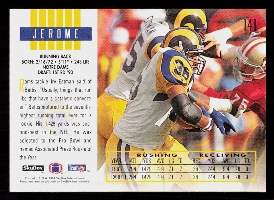 1994 SkyBox Impact Jerome Bettis #141 Football Los Angeles Rams | eBay