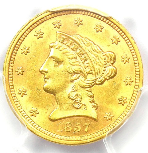 1857 Liberty Gold Quarter Eagle $2.50 Coin - PCGS MS63 (UNC BU ...