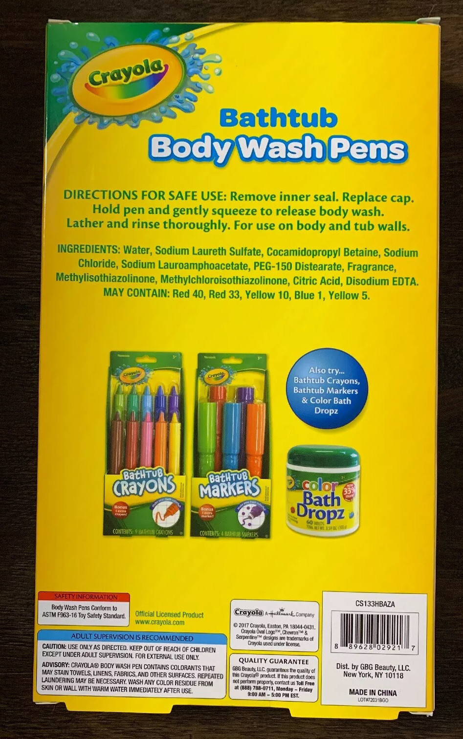 Crayola Crayons Bathtub Body Wash Pen Set 5 Fruity Scents Soft Green ...