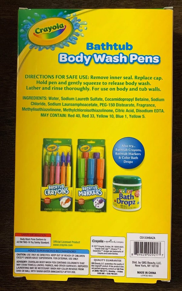 Crayola Crayons Bathtub Body Wash Pen Set 5 Fruity Scents Soft Green ...