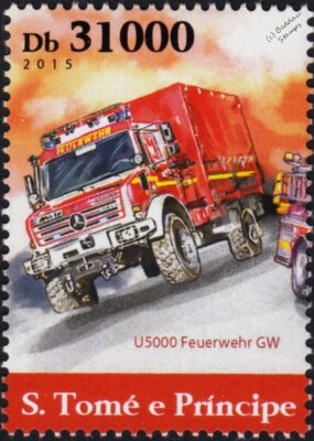 MERCEDES-BENZ UNIMOG U5000 Fire Engine Truck Firefighting Stamp #334 ...
