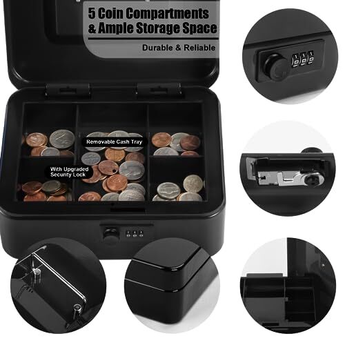 Small Cash Box with Combination Lock and Removable Cash Tray Metal ...