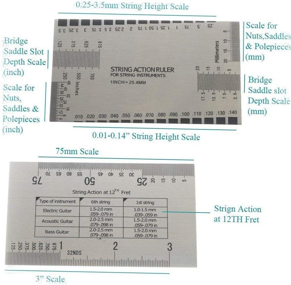 Understring Radius Feeler Gauge Straight Edge Action Ruler Grinding ...