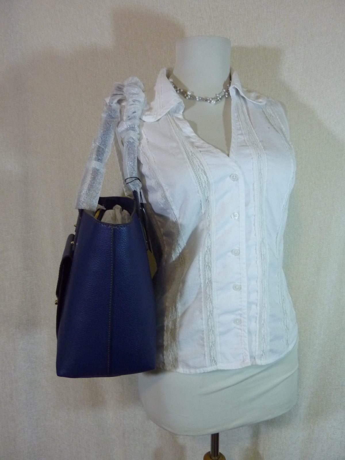 NEW FURLA Julia Navy Blue Pebbled Leather Tote Bag - Made in Italy ...