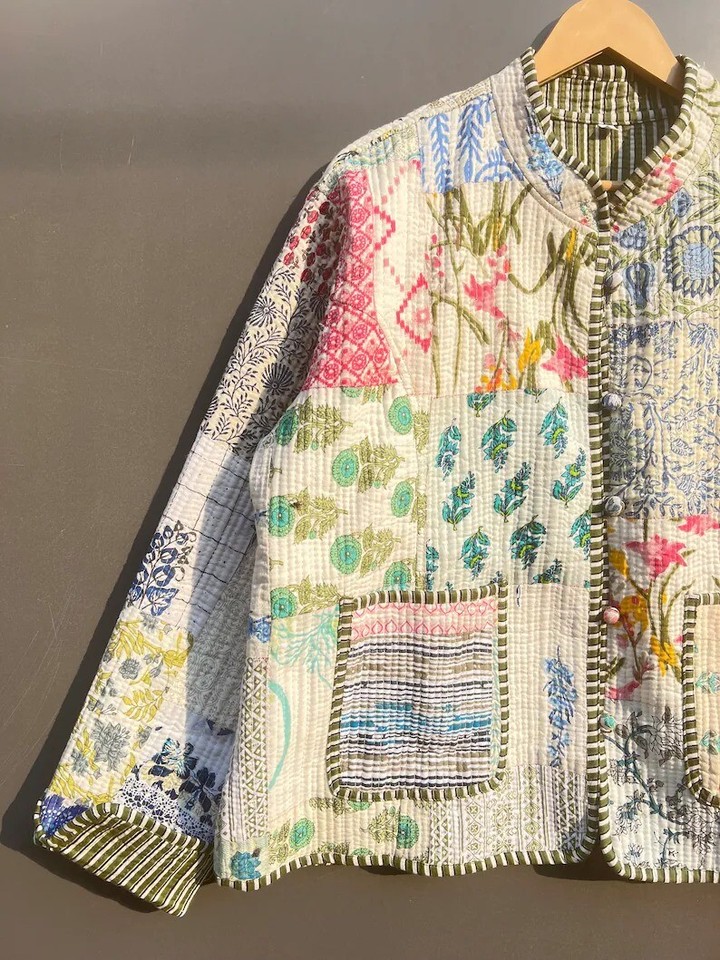 Indian White Quilted Patchwork Jacket Handmade Cotton Jacket Women's ...
