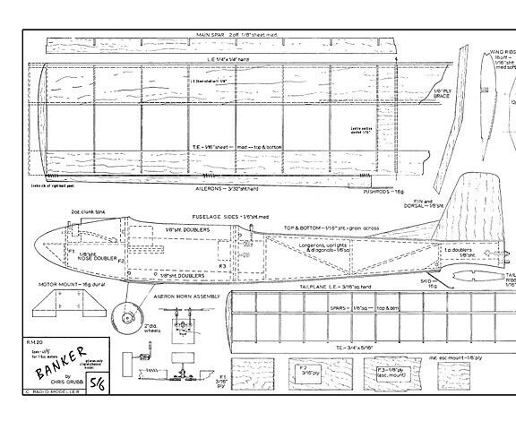 Banker 45" WS RC Model Radio Control Airplane Printed Plans Templates ...