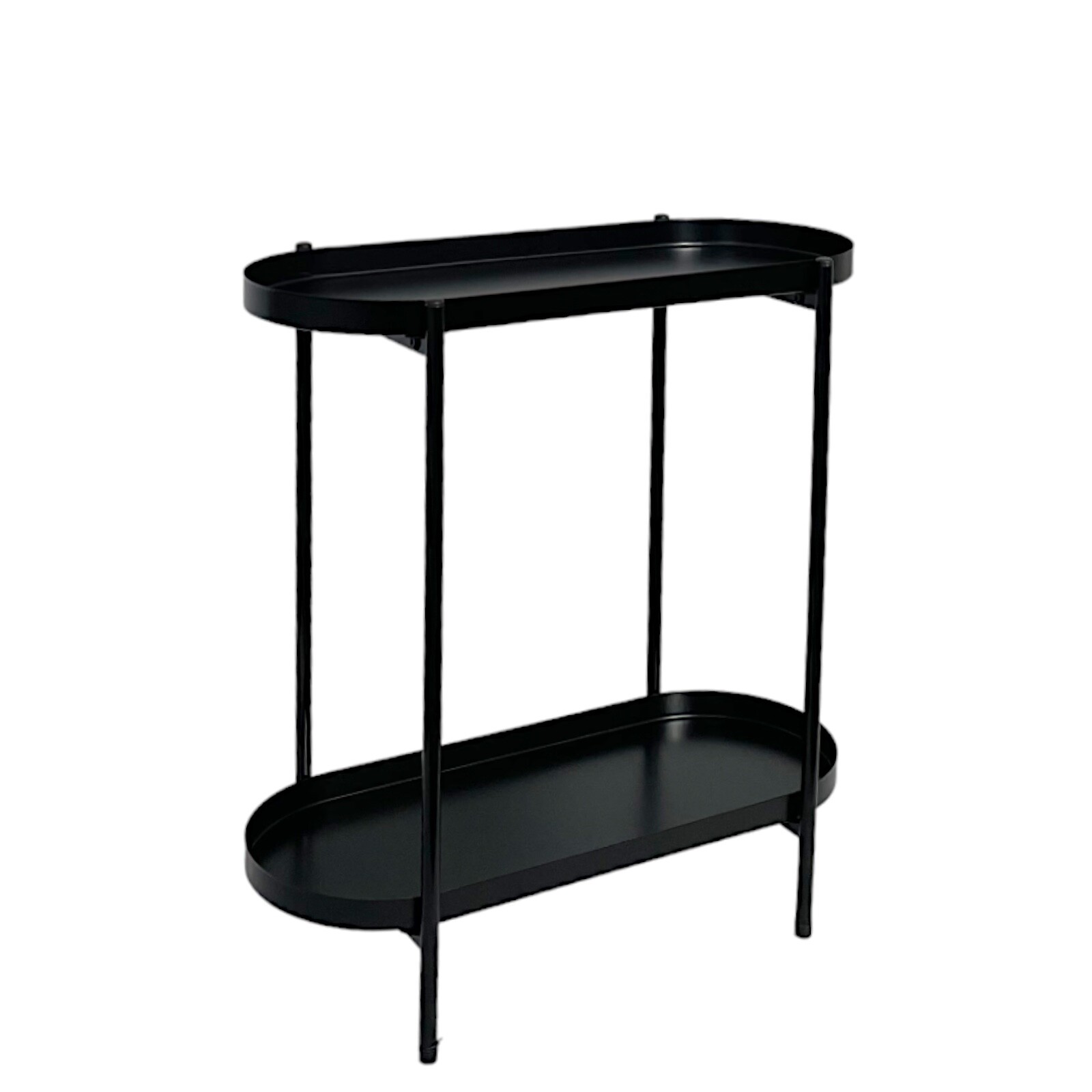 2 Tier Black Metal Contemporary Side Table End Table 2 Tier Oval Drink ...
