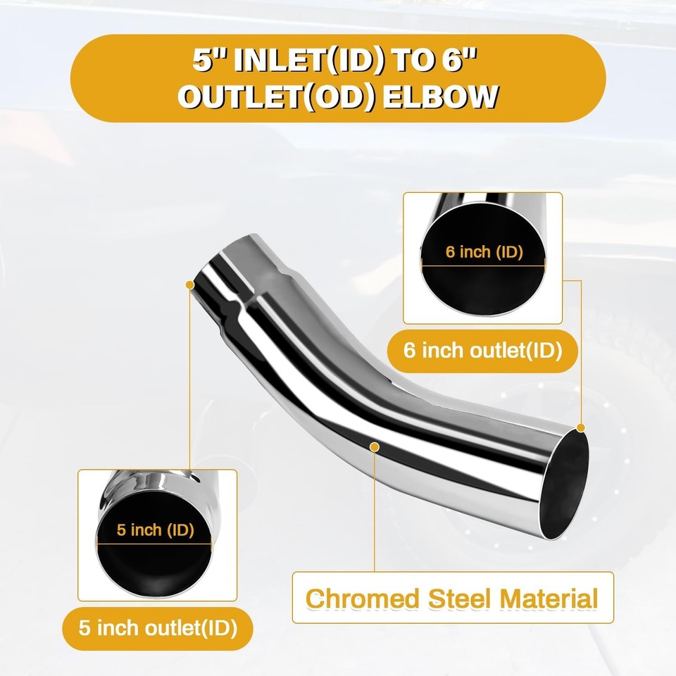 Exhaust Tip, 5 Inch (ID) Diesel Exhaust Elbow Tip with Clamp, 5 to 6 ...