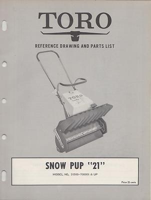 1966 TORO SNOW PUP "21" SNOW BLOWER PARTS LIST MANUAL | eBay