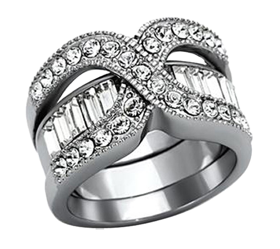 3 Pcs His & Her Stainless Steel Wedding Engagement Couple Matching Ring ...