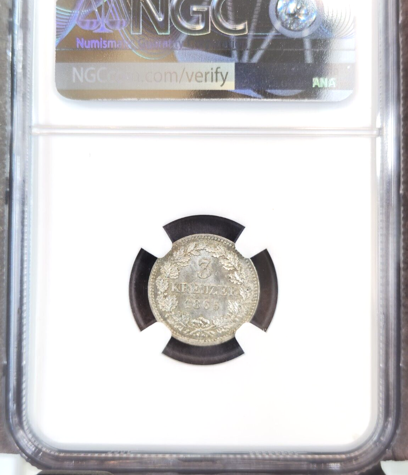 1865 GERMANY SILVER 3 KREUZER BAVARIA MUNICH LUDWIG II NGC MS 64 BU ...