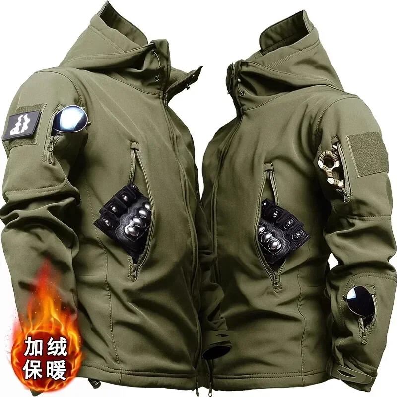 Men's Military Windproof Waterproof Suit Multi-Pocket Soft Shell Hooded ...