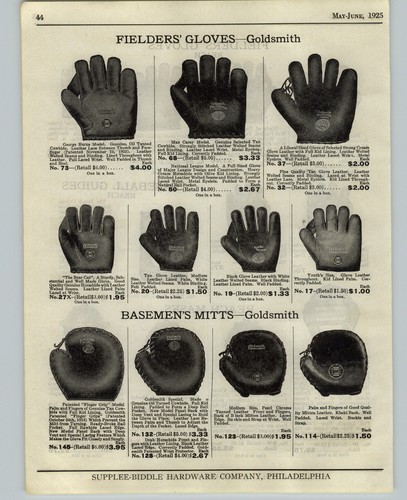 1925 PAPER AD Goldsmith Baseball Glove Max Carey George Burns Bear Cat ...