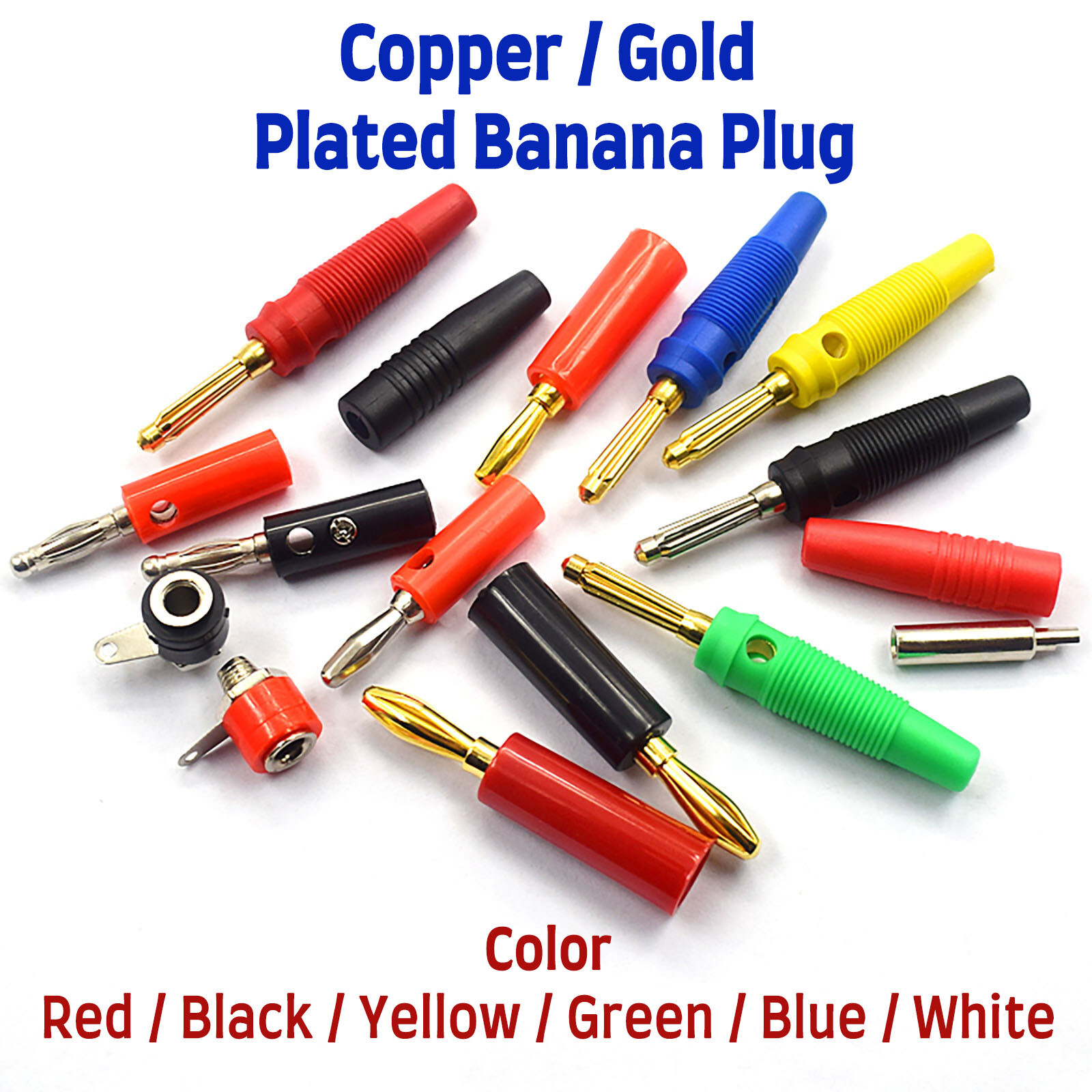 4mm Copper/Gold Plated Banana Plug Male/Female Connector Audio Speaker ...