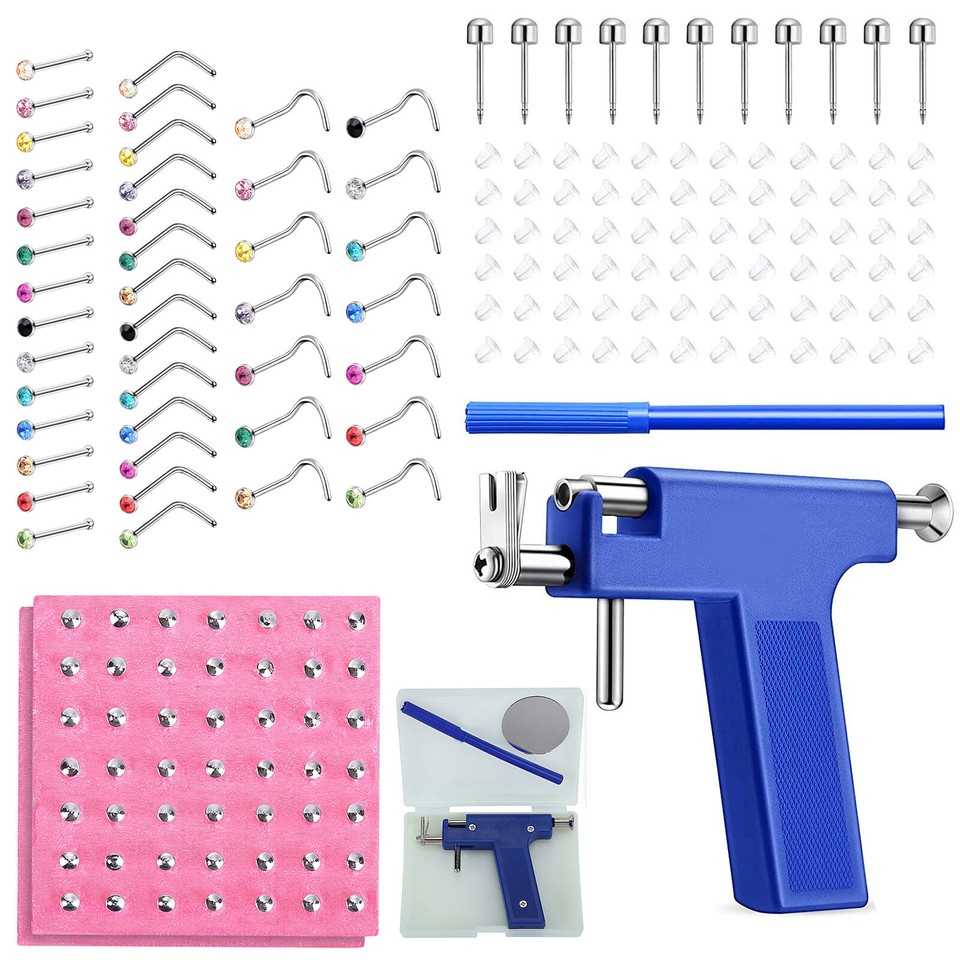 208PCS Professional Ear PIERCING GUN Body Nose Navel Tool Kit Set ...