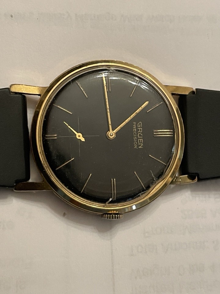 Vintage Gruen Precision GP Watch Manual Wind Black Dial 33 mm Works | eBay