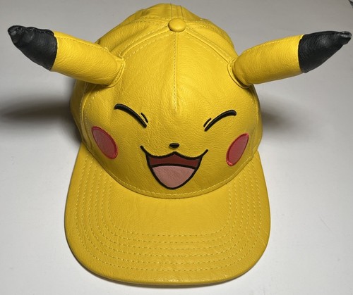 Pokemon Pikachu Cap Face 3D Ears Faux Leather Yellow Adjustable ...