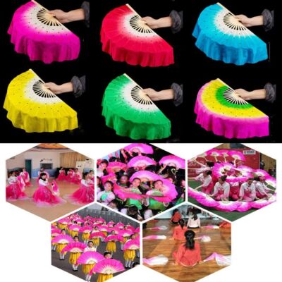Gradient Color Silk Fans Long Silk Fans Belly Dancing Fan Rayon Silk ...