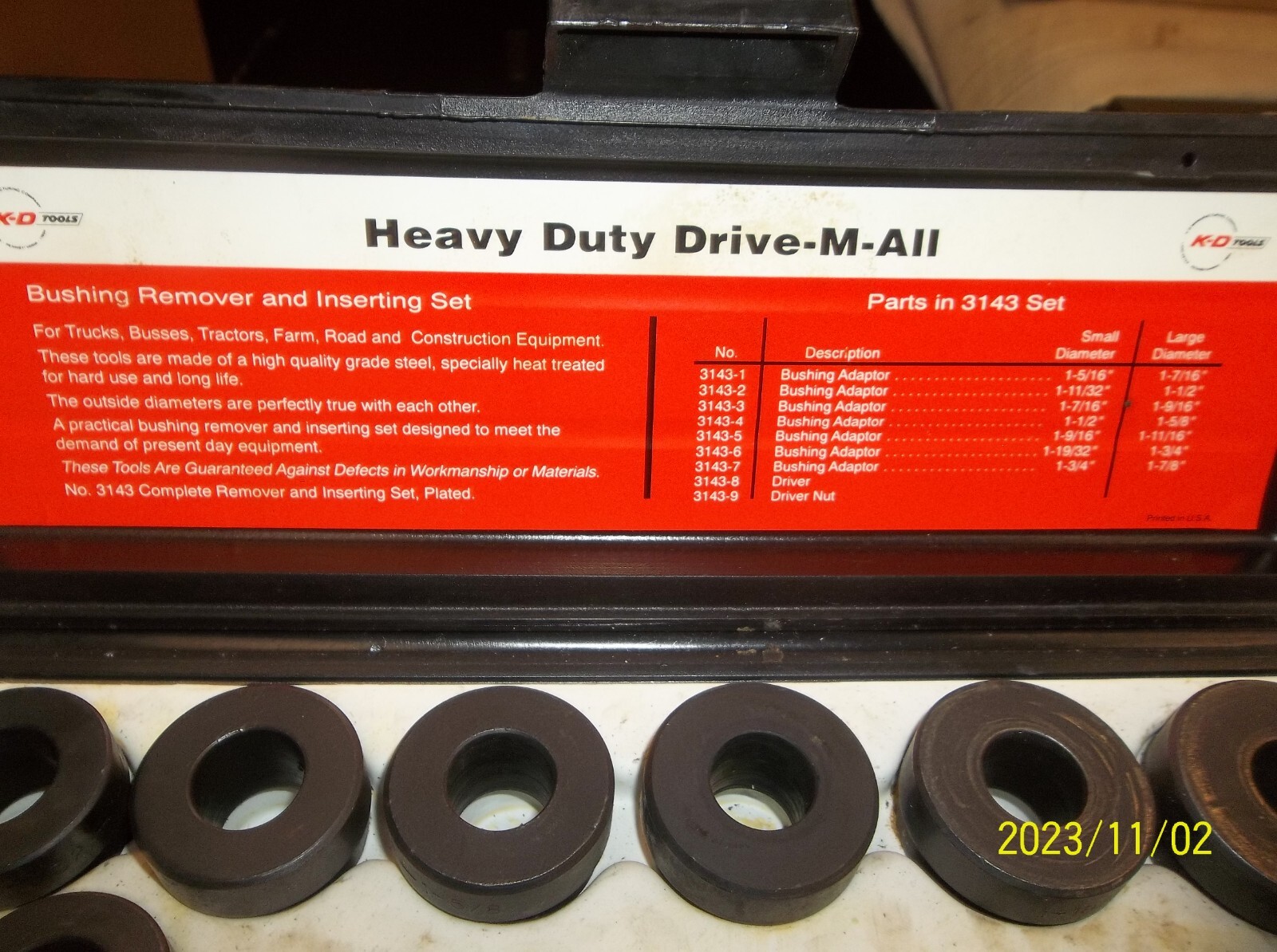 KD Tools 3143 Bushing Remover/Installer 1-5/16" to 1-7/8" DRIVE Heavy Duty | eBay