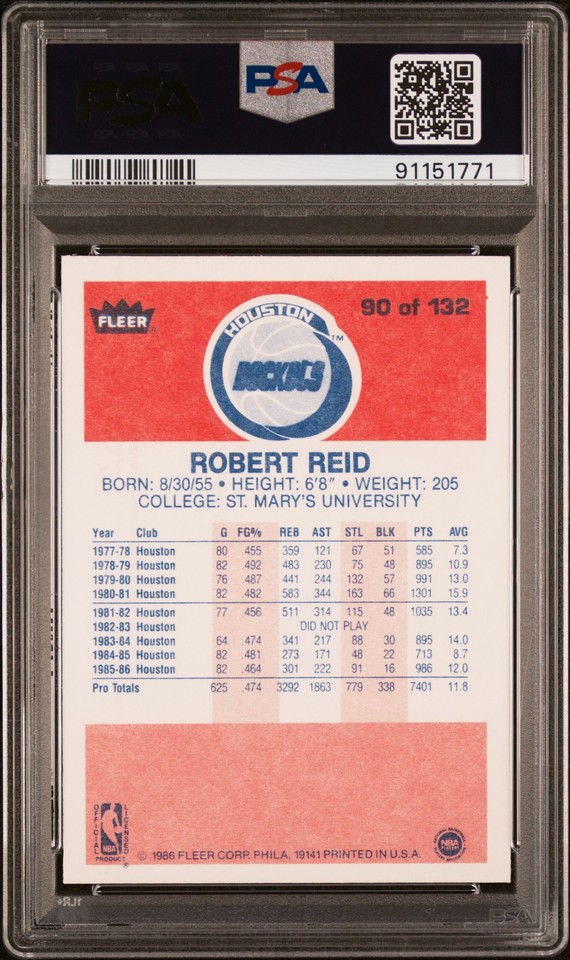 1986 Fleer Robert Reid Houston Rockets Vintage Card #90 PSA 9 | eBay