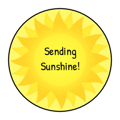 Sending Sun shine stickers, labels, tags, envelope seals, bright yellow ...