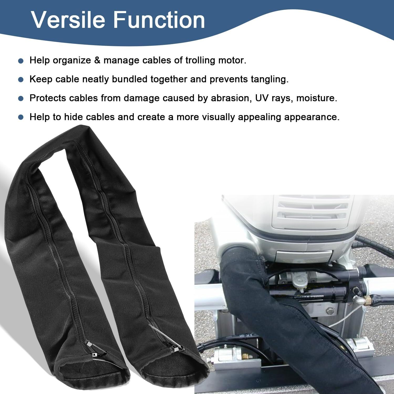 48" Boat Marine ZRS-1DP Zippered Rigging Sleeve Trolling Motor Cable ...